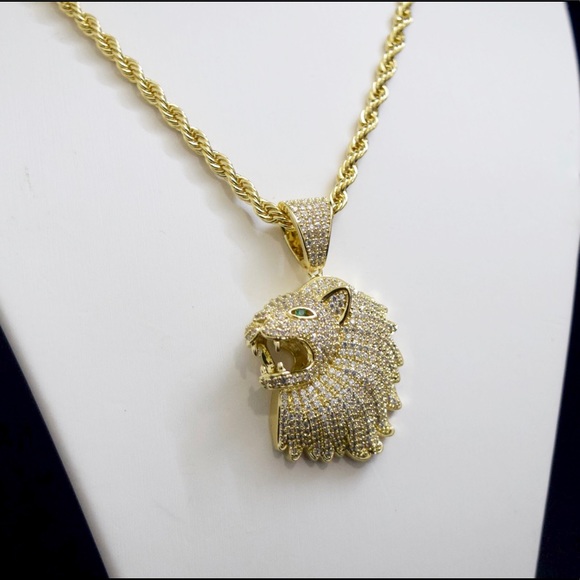 JewelryHQ | Accessories | 4k Gold Lab Diamond Ice Out Lion Face Charm ...